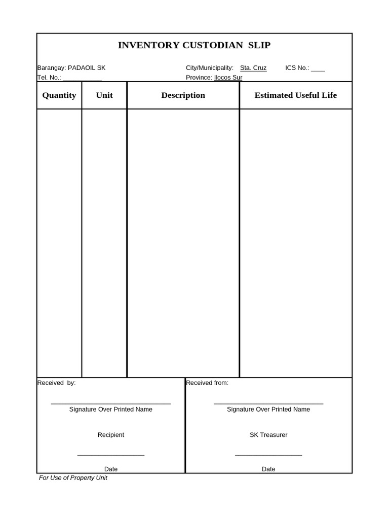 Inventory Custodian Slip | PDF