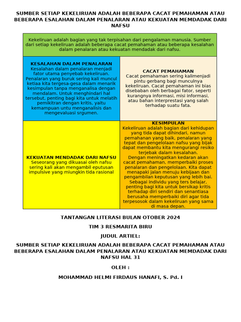 Sumber Setiap Kekeliruan Adalah Beberapa Cacat Pemahaman Atau Beberapa ...