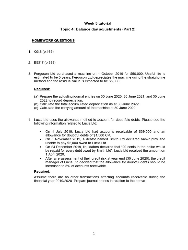 Topic 4 (Week 5) Tutorial Questions | PDF | Debits And Credits | Bad Debt