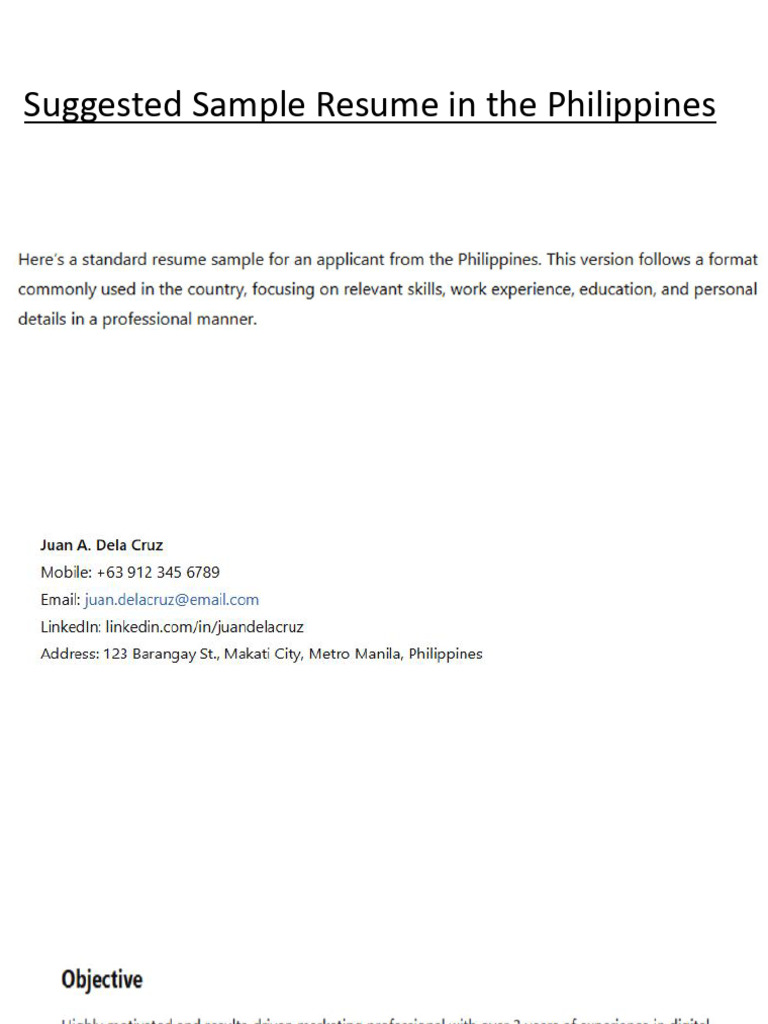 Suggested Sample Resume in The Philippines | PDF