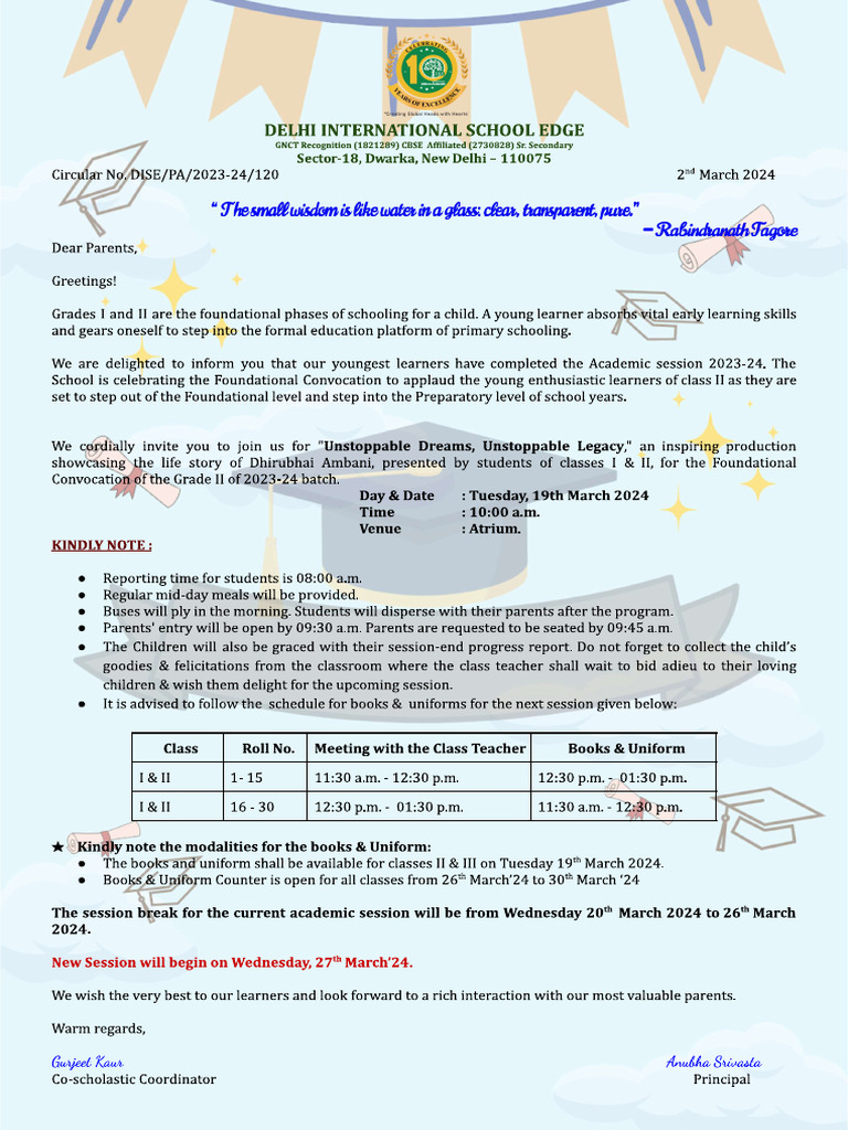 17093822617068circular - Culmination of Classes I II | PDF