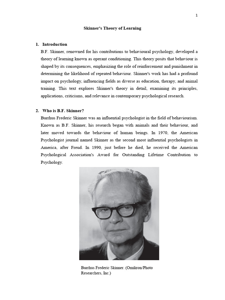 Skinner Theory of Learning | PDF | Reinforcement | Psychological Theories
