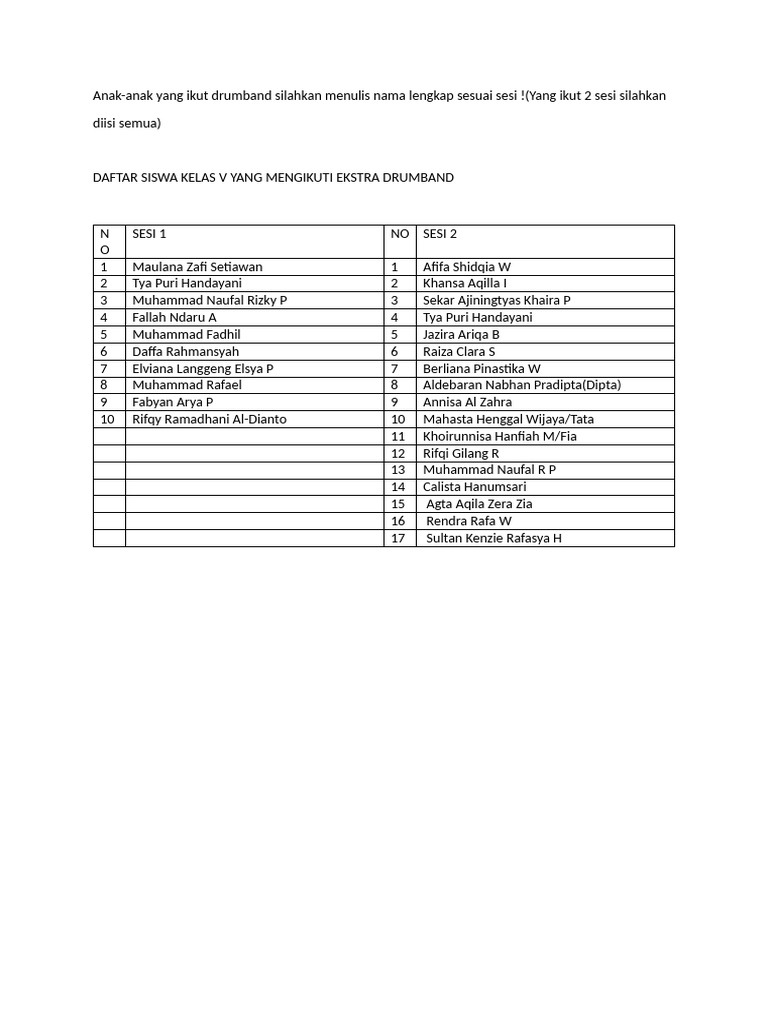 Daftar Ekstra Drumband | PDF