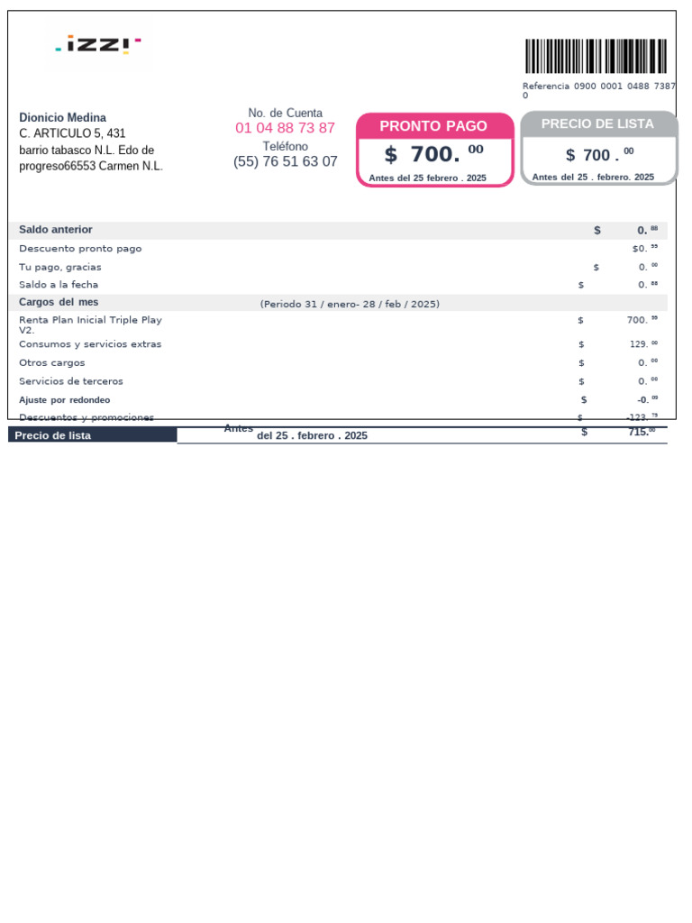 Recibo IZZI Editable | PDF