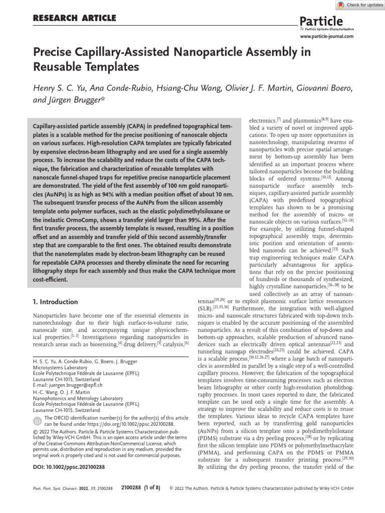 Part Part Syst Charact - 2022 - Yu - Precise Capillary Assisted ...