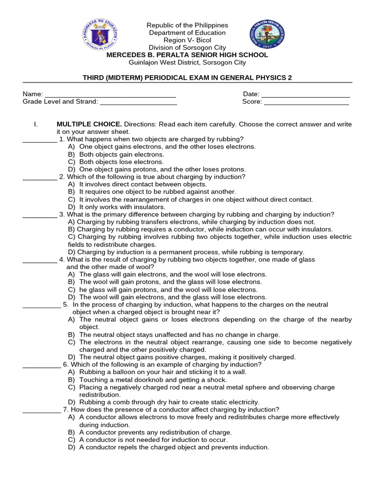 General Physics 2 Midterm Exam Guide | PDF | Electric Field | Force