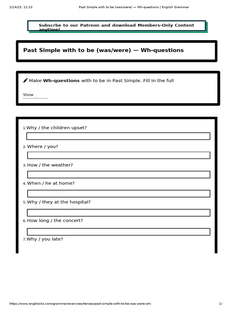 Past Simple With To Be (Was - Were) - Wh-Questions - English Grammar ...