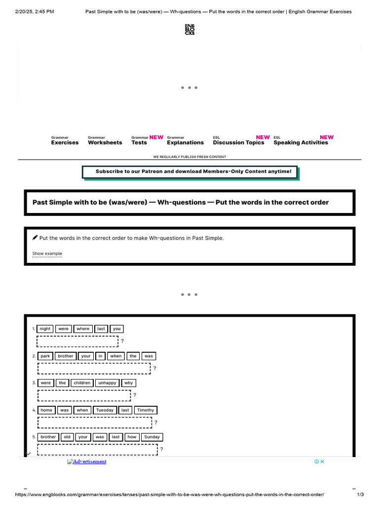 Past Simple With To Be (Was - Were) | PDF | Question | Learning