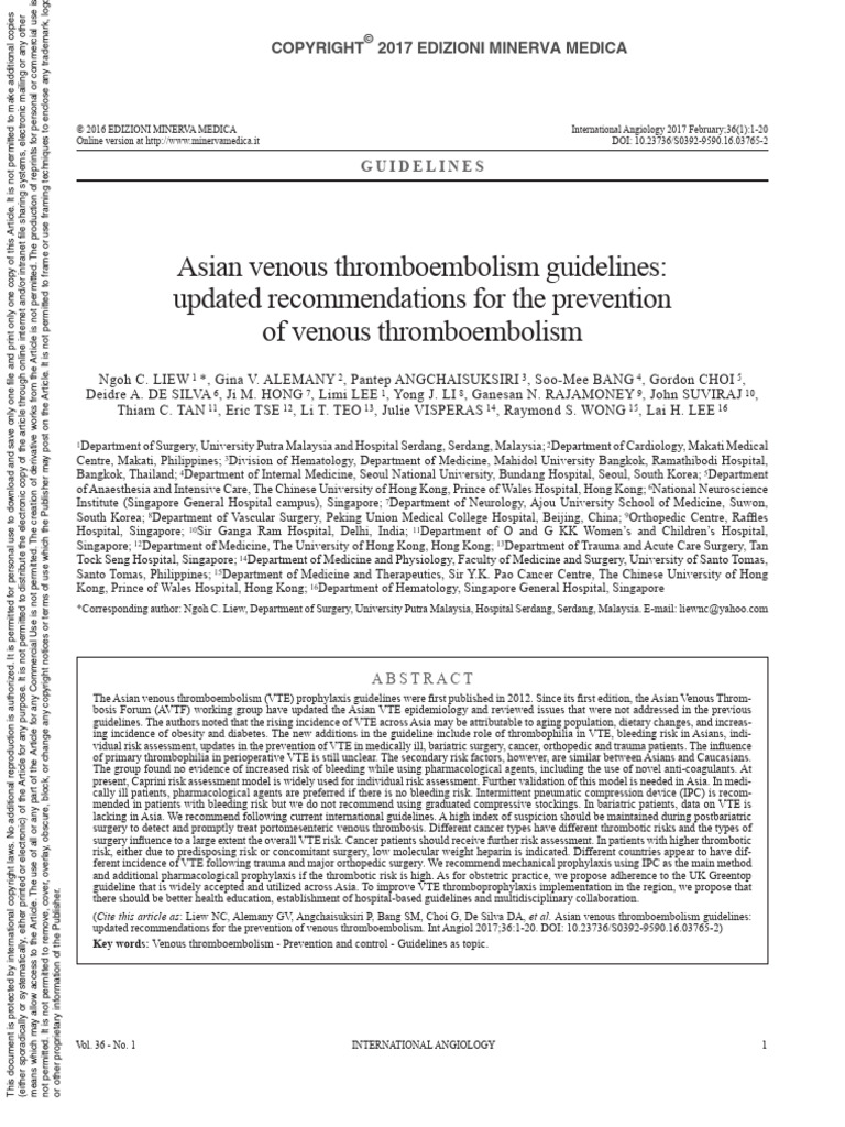 Asian Venous Thromboembolism Guidelines Updated Recommendations For The ...