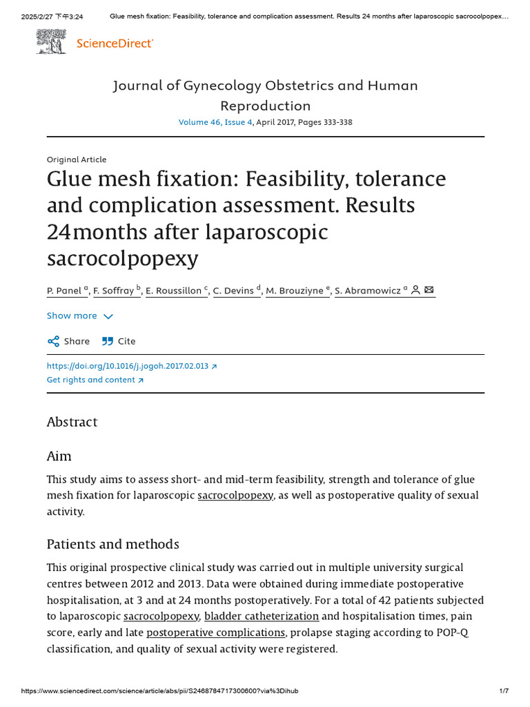 Glue mesh fixation_ Feasibility, tolerance and complication assessment. Results 24 months after ...