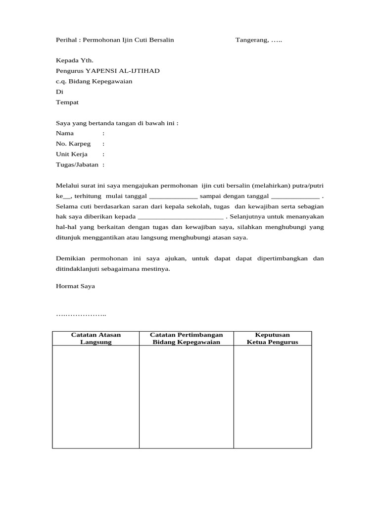 Permohonan Cuti Bersalin PNS | PDF