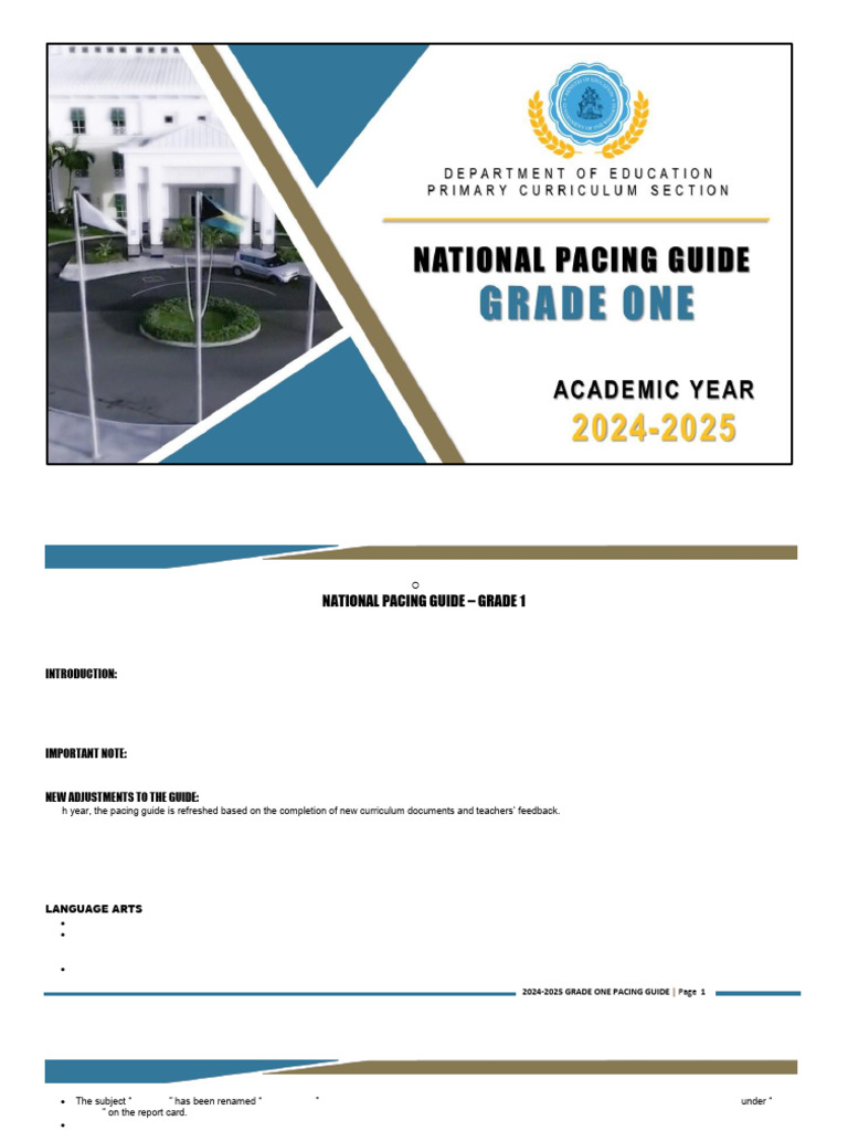 National Pacing Guide Grade 1 2024-2025 | PDF | Phonics | Writing