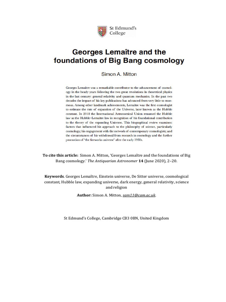 (2) George Lemaitre and foundationds of big bang cosmology | PDF ...