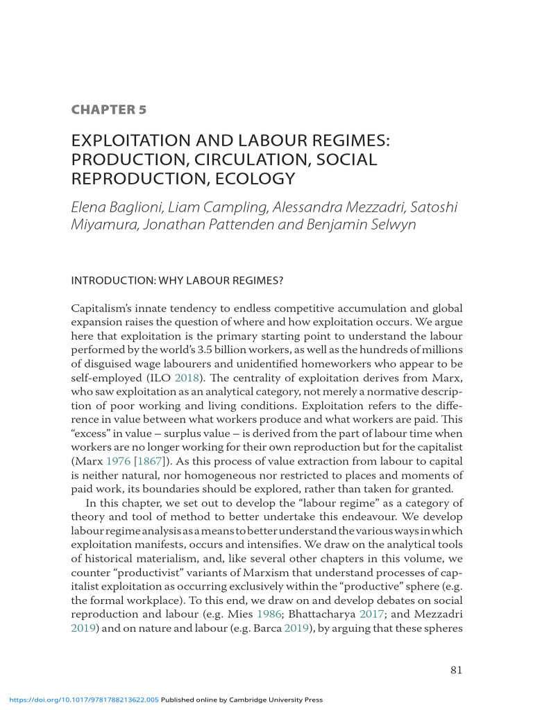 Exploitation and Labour Regimes Production Circulation Social ...