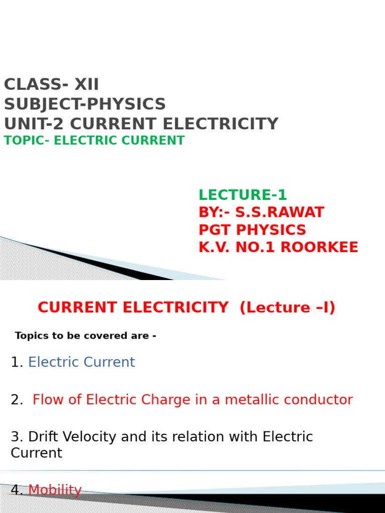 Electric Current and Drift Velocity Explained | PDF | Electrical ...