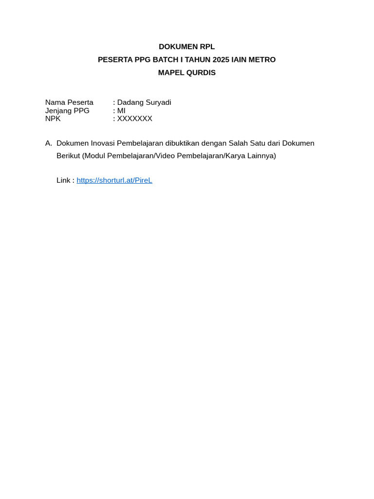 CONTOH DOKUMEN RPL Link Tunggal | PDF