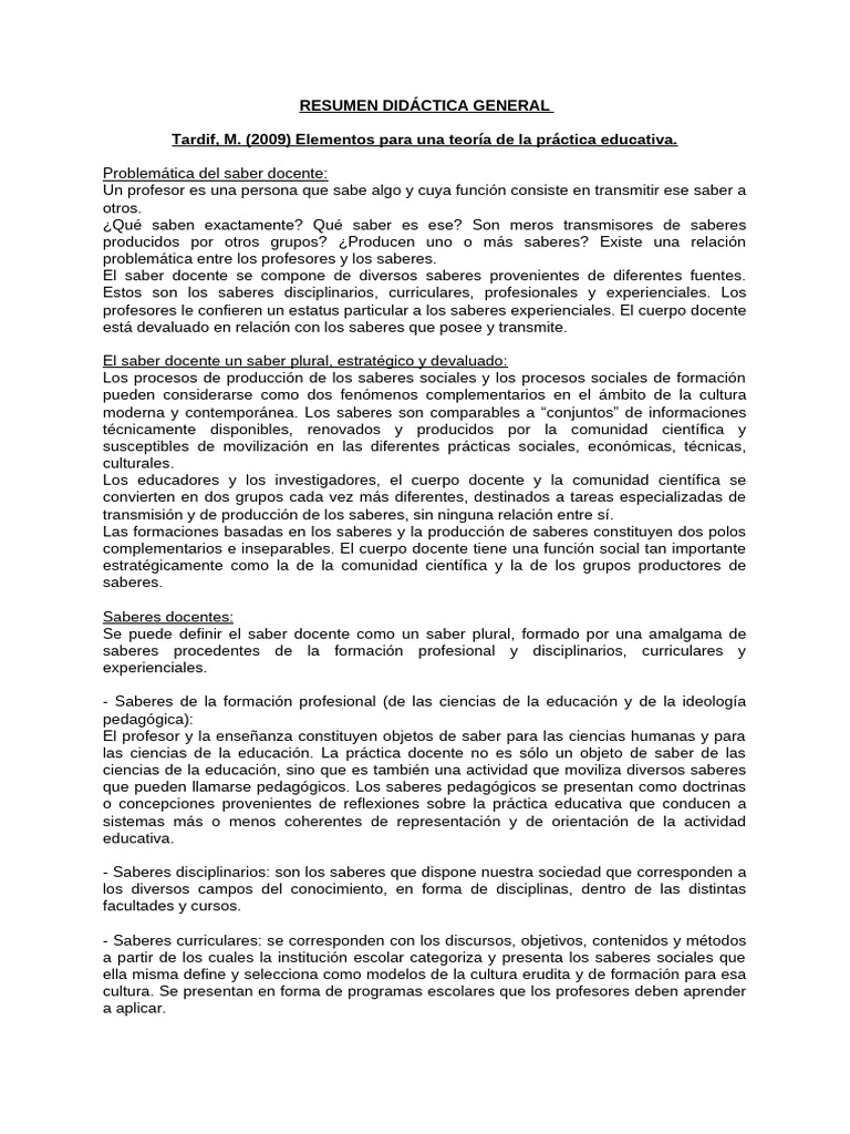 RESUMEN DIDACTICA GENERAL para Imprimir | PDF | Enseñando | Plan de estudios