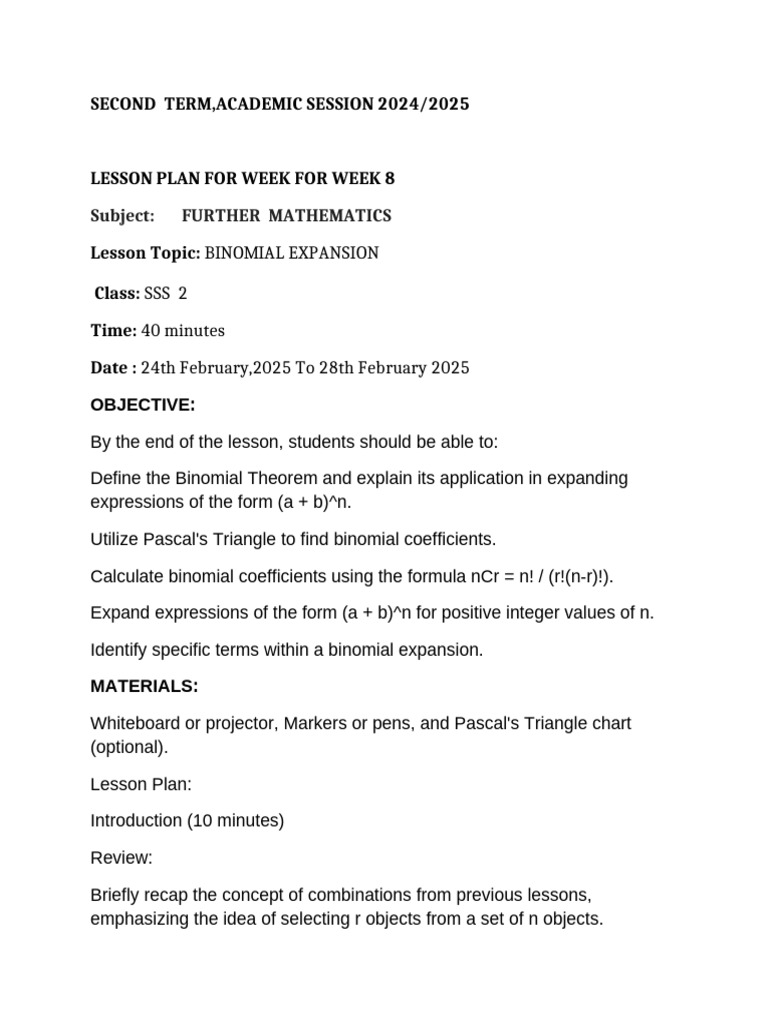 F.math SSS2 Week 8 2ND Term | PDF | Algebra | Mathematics