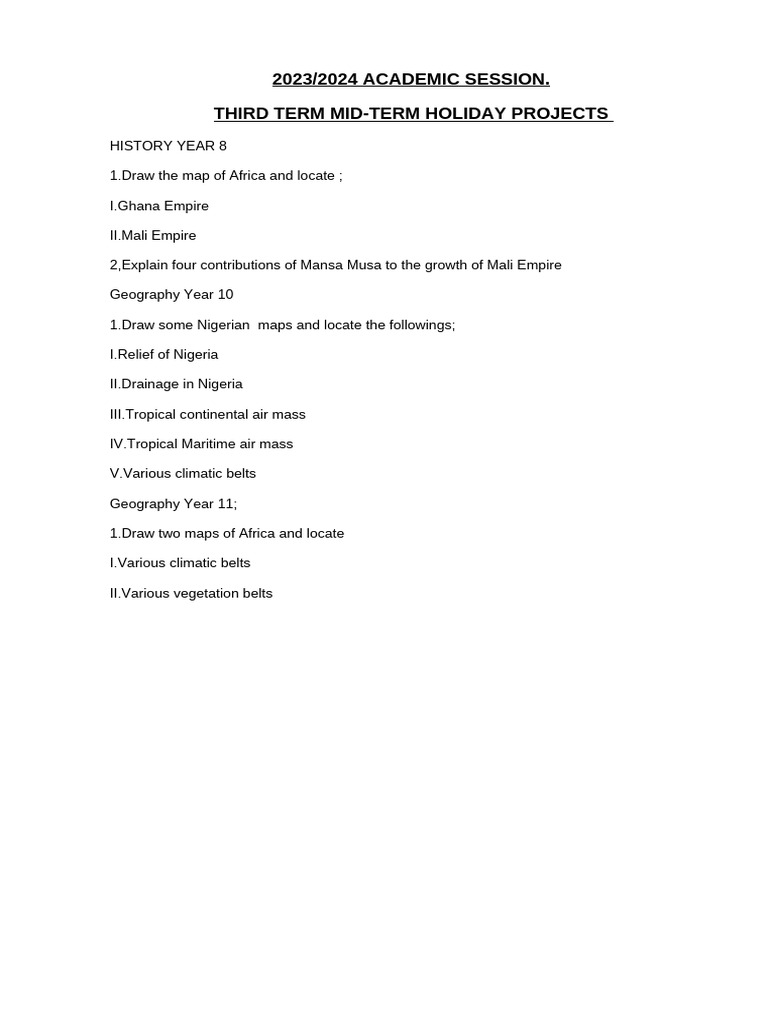 Year 8-11 Holiday Projects Guide | PDF
