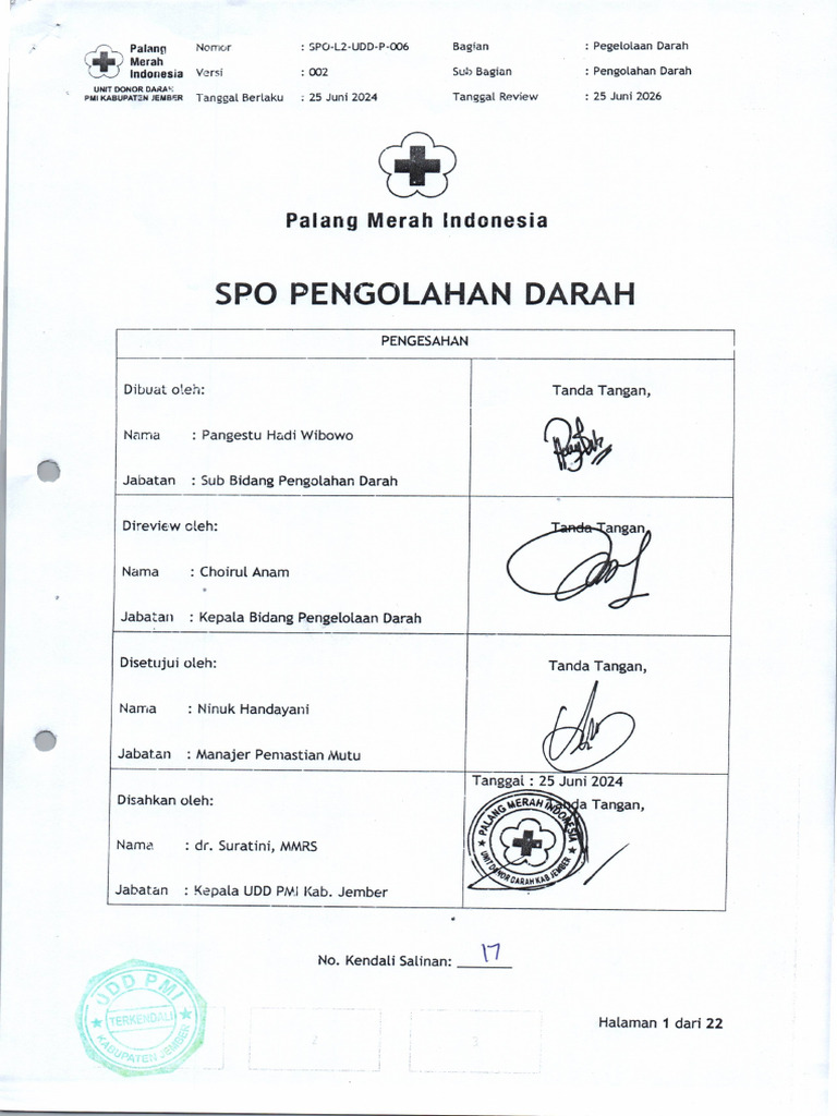 1.1 Ep.1 (6) Spo Pengolahan Darah | PDF