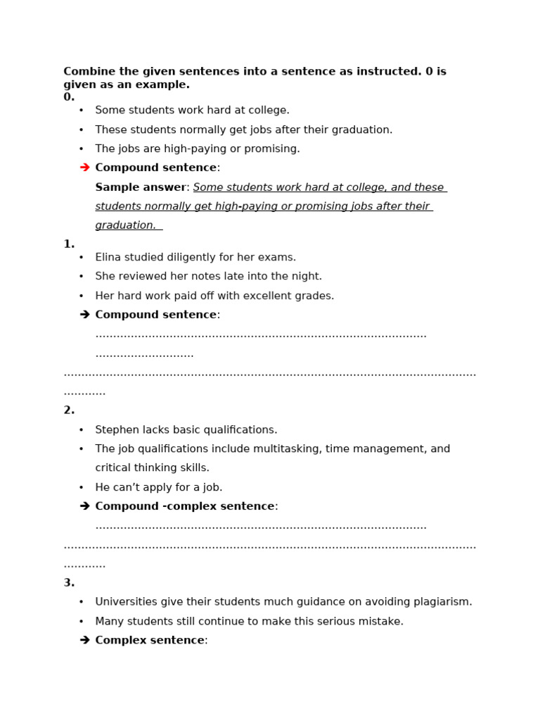 COMBINE SENTENCES - EXERCISE | PDF