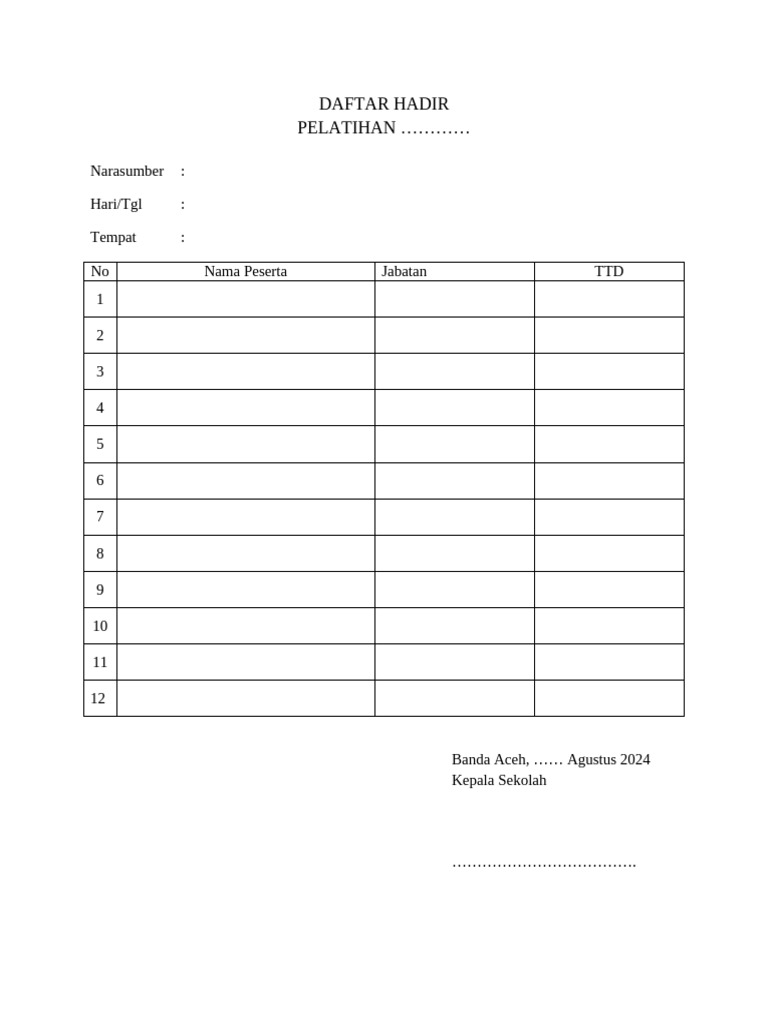 Form DAFTAR HADIR Seminar | PDF