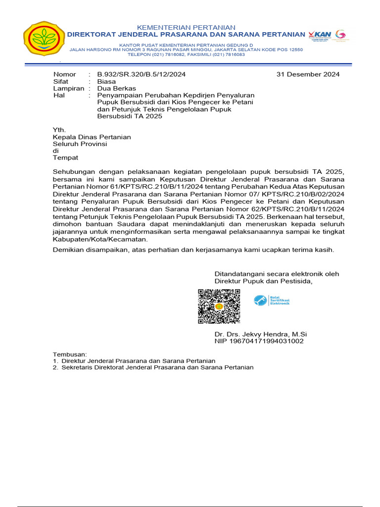 Surat Ke Distan Selindo - Kepdirjen 61 Dan Juknis TA 2025 (Kepdirjen 62 ...