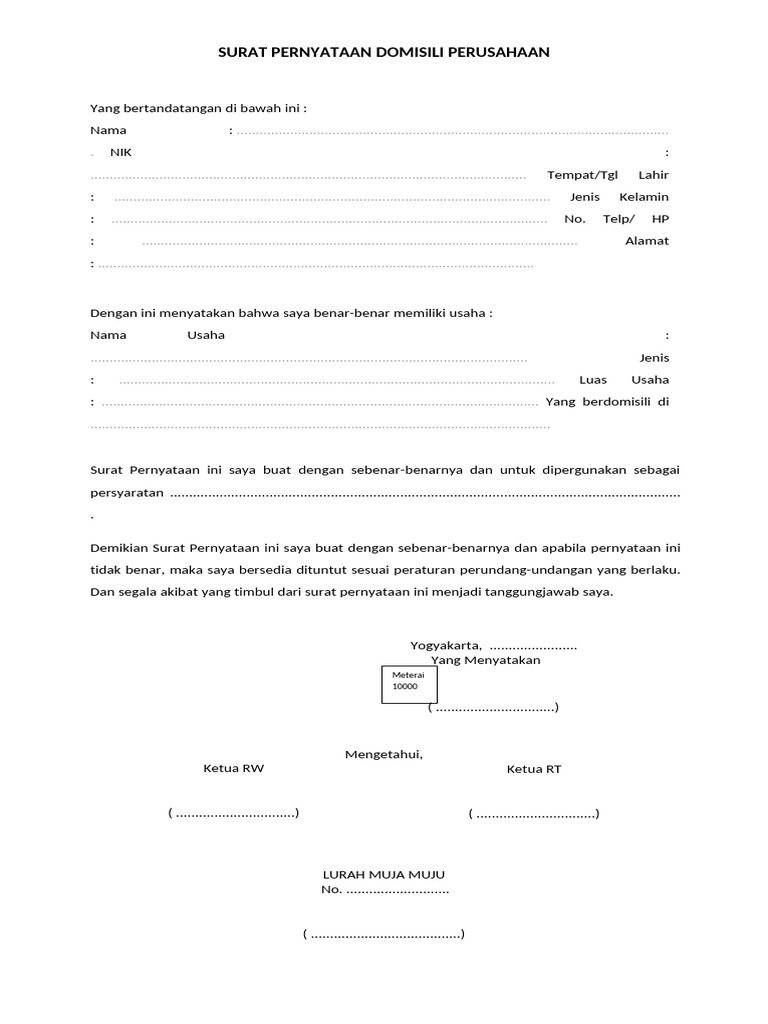 Surat Permohonan Domisili Perusahaan | PDF