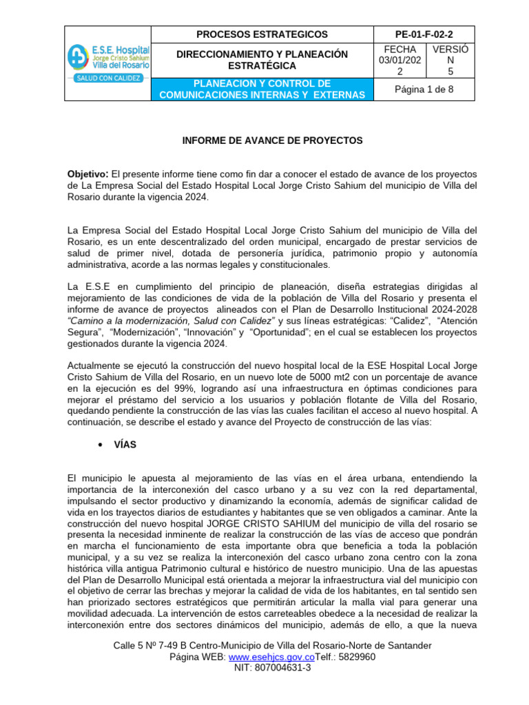 Informe de Avance Proyectos Hospitalarios | PDF | Hospital | Planificación