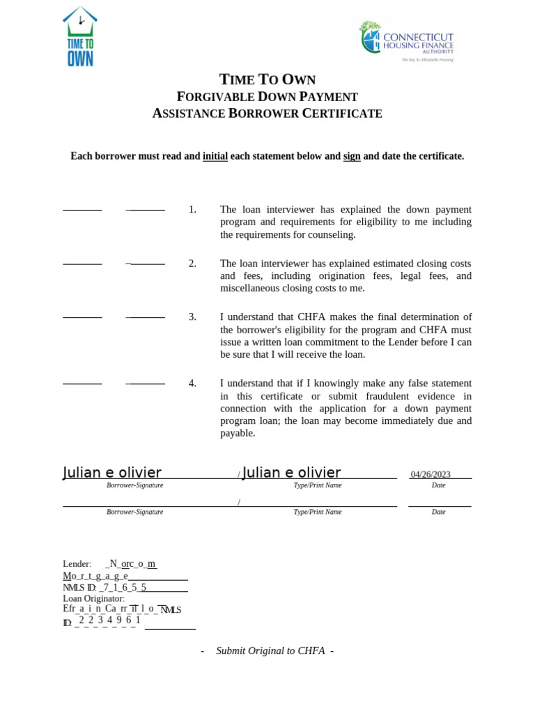 TTO Borrower Certificate | PDF