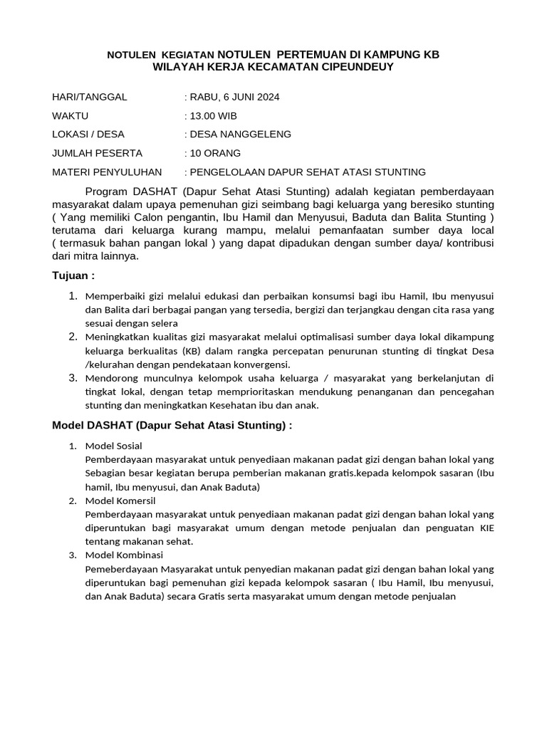 Notulen Dapur Sehat | PDF