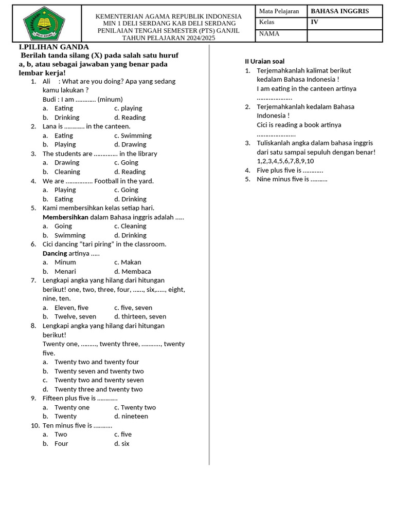 Bahasa Inggris Kelas 4 | PDF