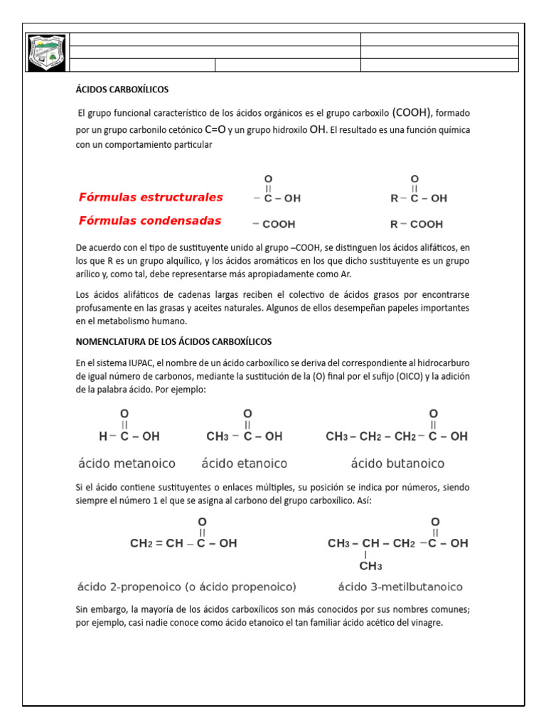 ÁCIDOS CARBOXÍLICOS Samuel Bolivar Guia 11° | PDF | Ácido carboxílico | Ácido