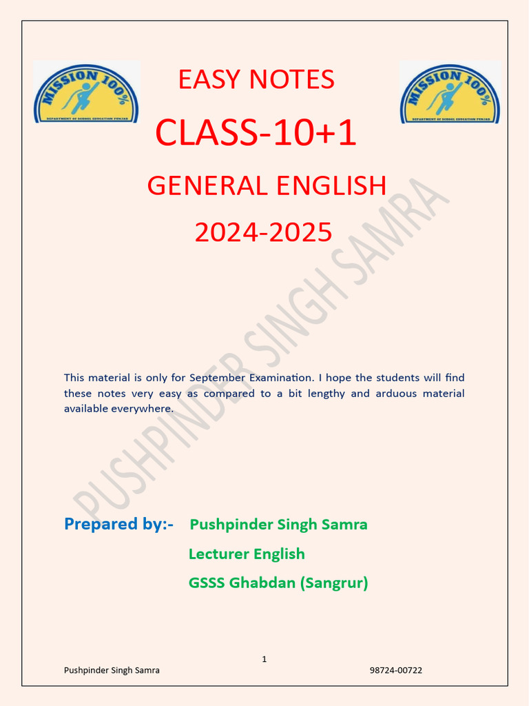 Class 10 General English Easy Notes | PDF