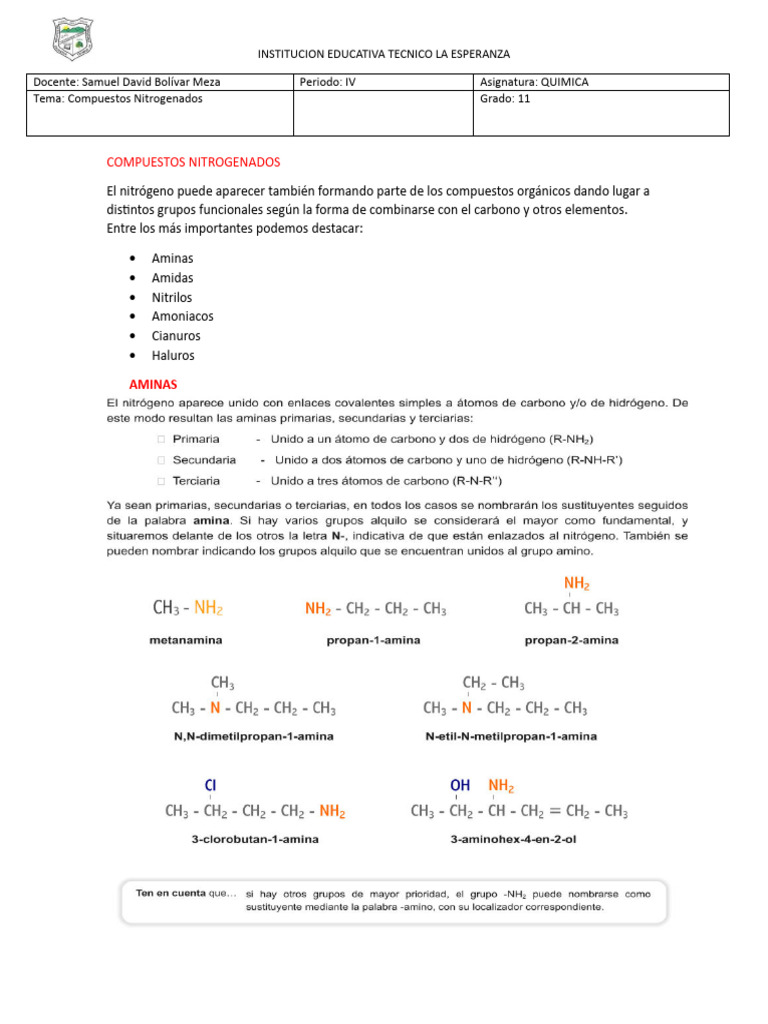 COMPUESTOS NITROGENADOS Samuel Bolivar | PDF | Amoníaco | Compuestos ...