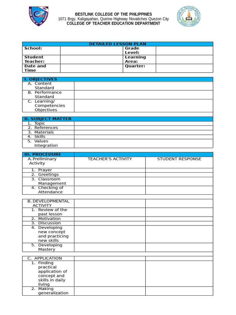 Detailed Lesson Plan Template | PDF | Lesson Plan | Learning
