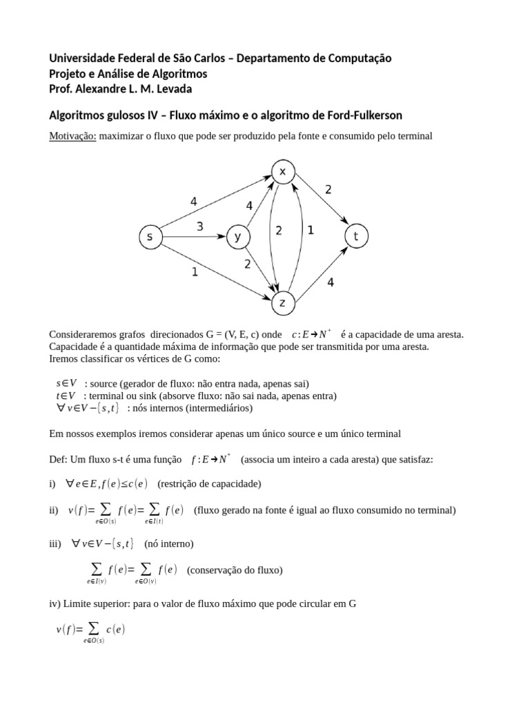 Algoritmo de Ford-Fulkerson: Fluxo Máximo | PDF | Teoria dos Gráficos ...