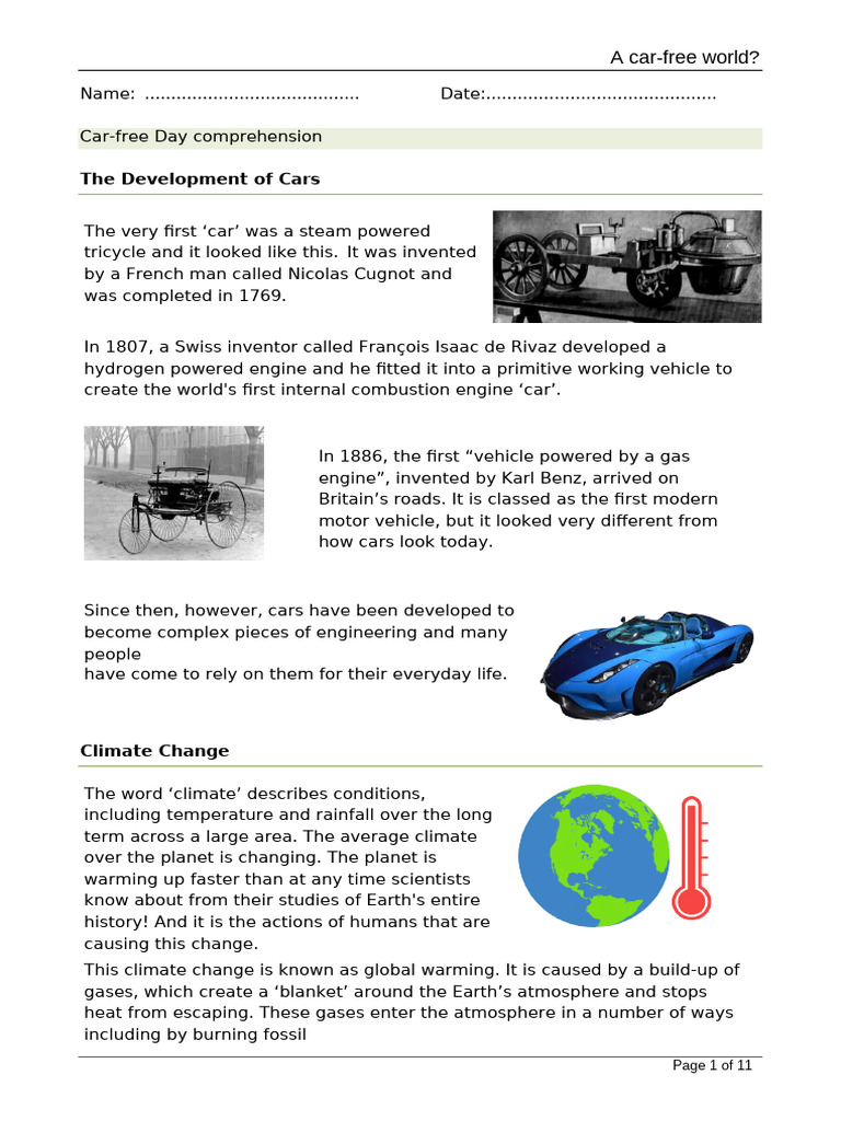 A Car Free World Comprehension | PDF | Car | Climate Change
