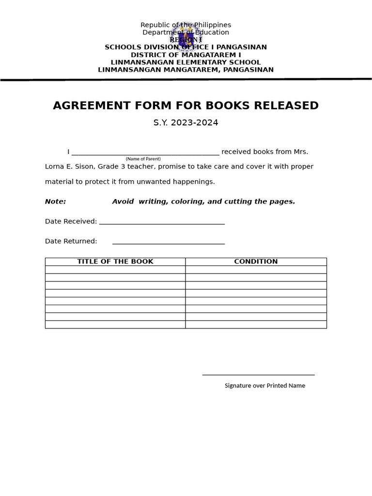 Agreement Form For Books Released | PDF