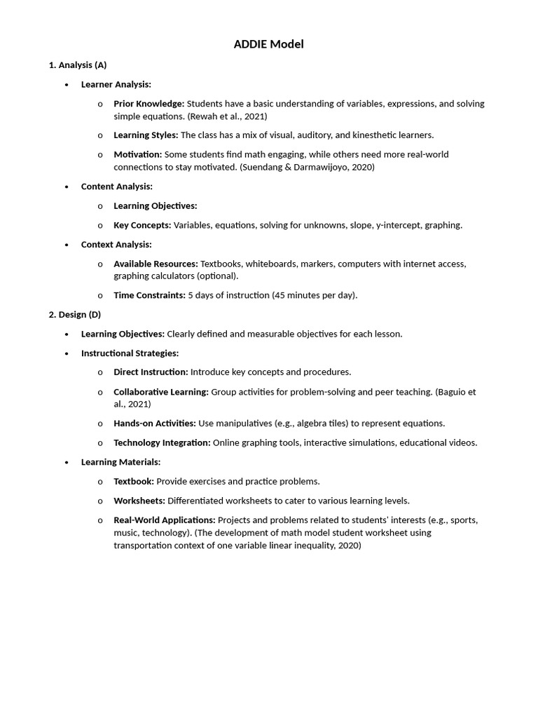 ADDIE Model | PDF | Equations | Educational Assessment