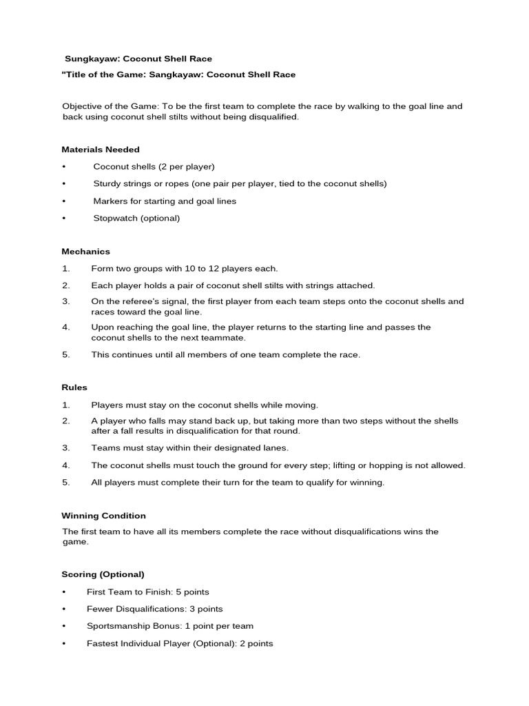 Sangkayaw: Coconut Shell Race Rules | PDF