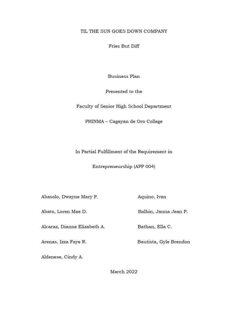 Mini Business Plan Sample 1 | PDF | Procurement | French Fries