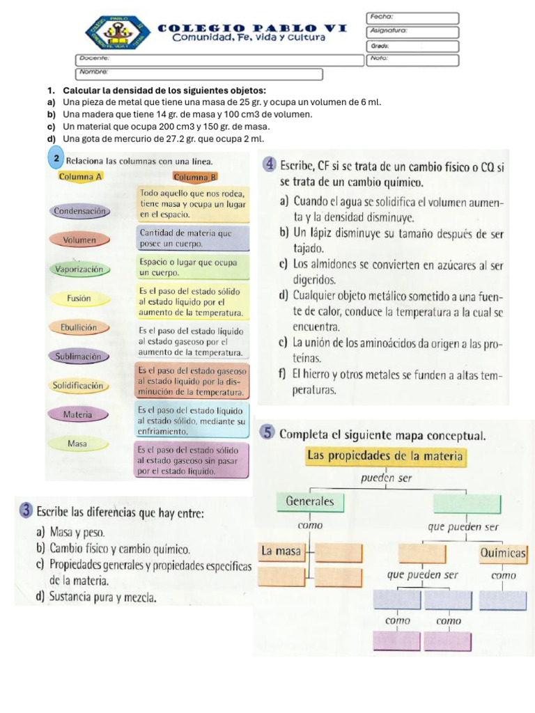 Talelr Sobre Materia y Sus Propiedades | PDF
