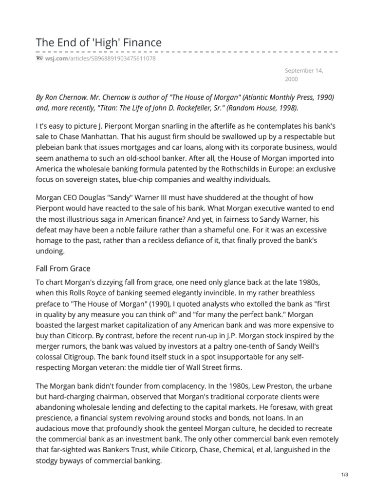 The End of High Finance | PDF | J.P. Morgan & Co. | Citigroup