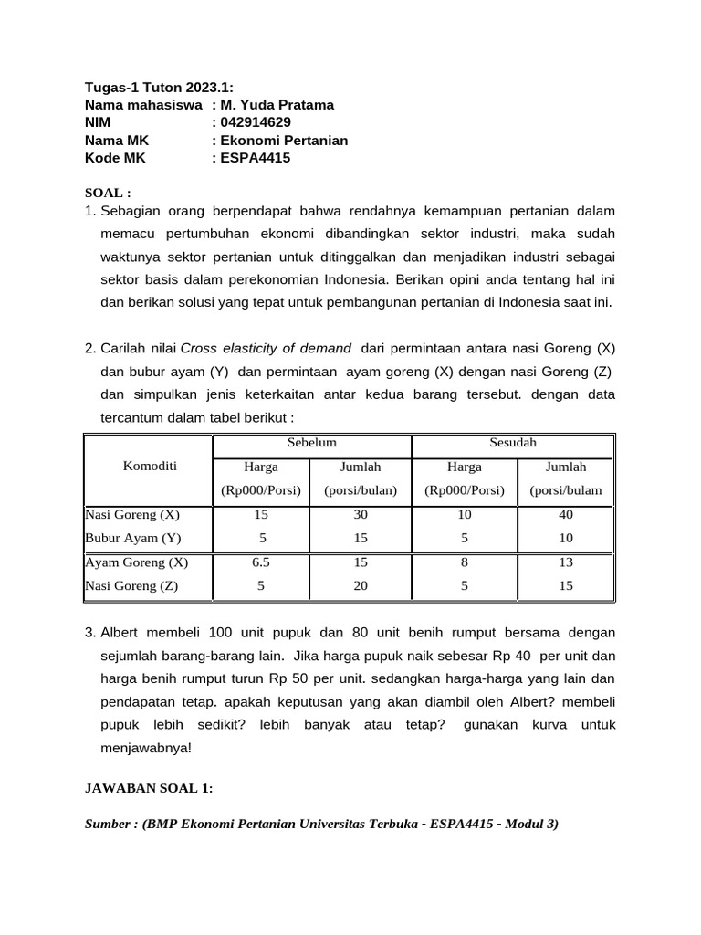 M. Yuda Pratama-042914629-Tugas 1-ESPA4415 | PDF