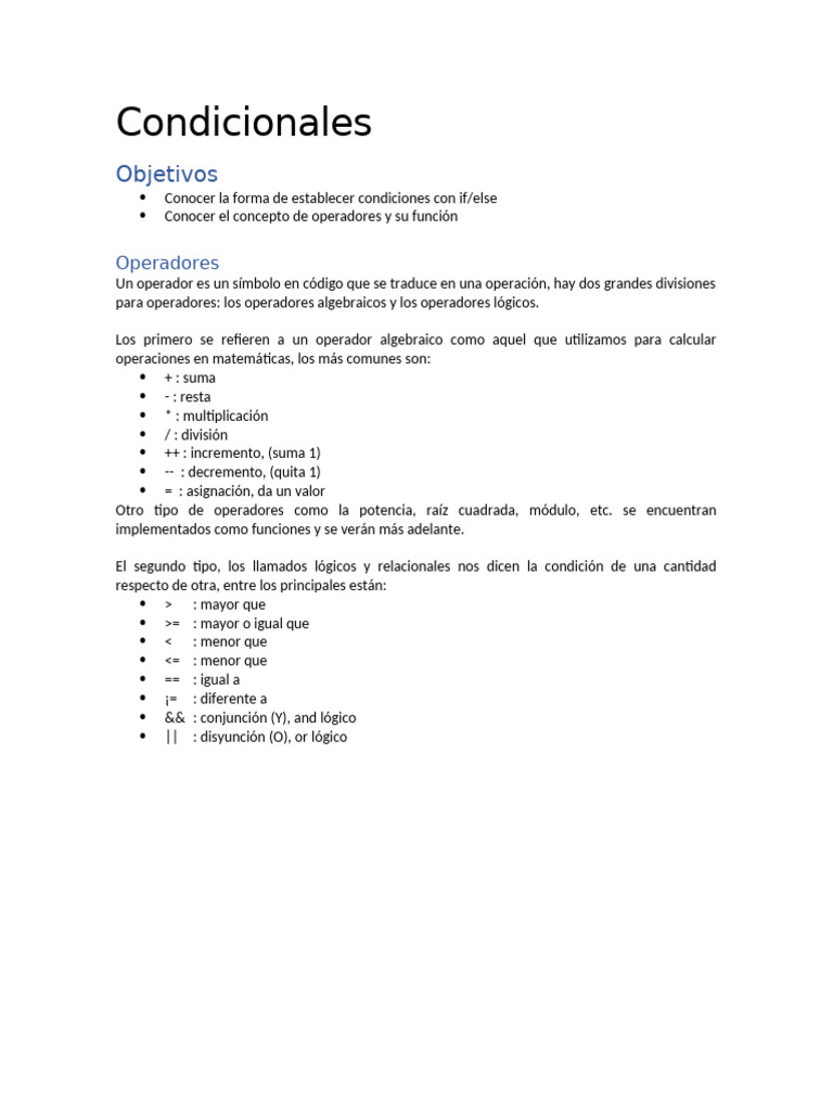U1.2 Condicionales | PDF | Operador (Matemáticas) | Matemáticas