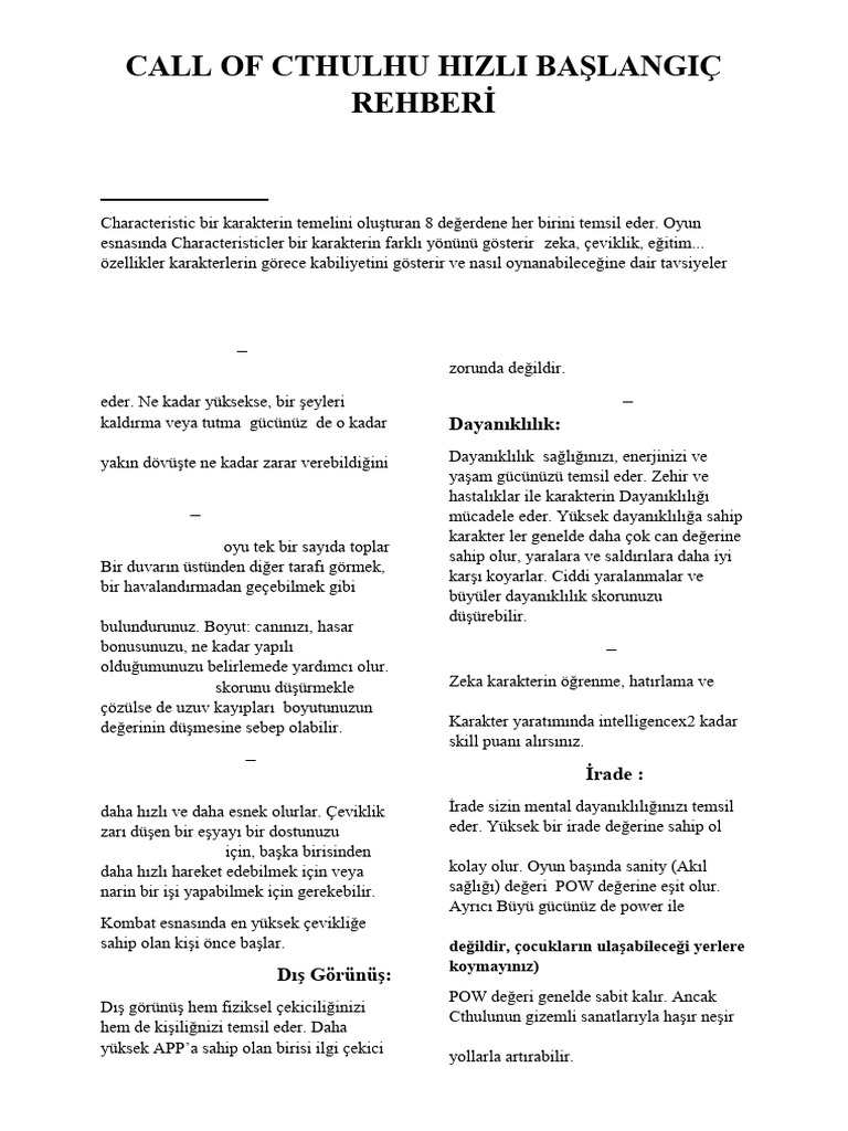 Call of Cthulhu 7th HZL Baslangc Rehberi by Rusty | PDF
