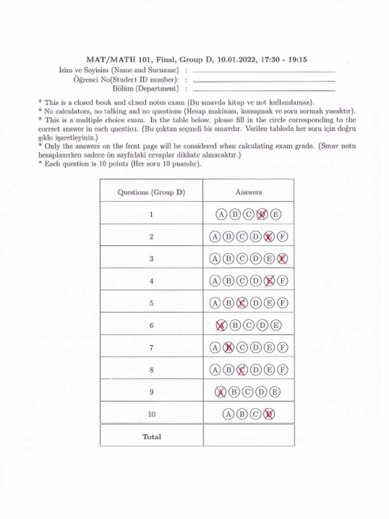 Sample Final Exam - Math 101 | PDF