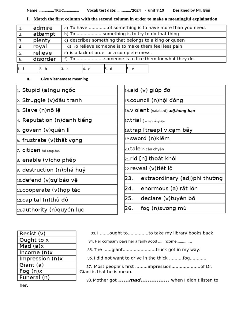 Ktra Unit9,10 Quyển 2 4000 Từ | PDF | Vietnam