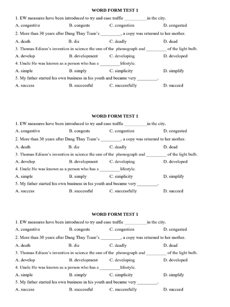 G12 - Word Form Test 1 | PDF